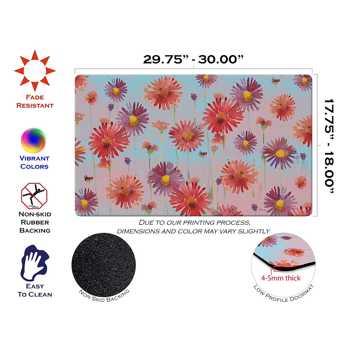 Toland Home Garden 800542 Flower Power Spring Door Mat 18x30 Inch Flower Outdoor Doormat for Entryway Indoor Entrance