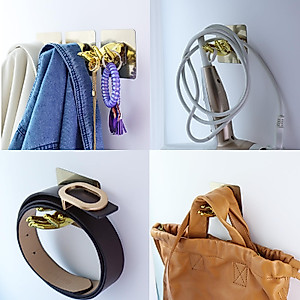 Pluspexy Gold Wall Decorative Hooks 3Pack Hand Shaped Adhesive Hooks for Hanging Things Bathroom Shower Towel Hooks Behind The Door Coat Hooks Renter Friendly Wall Hooks