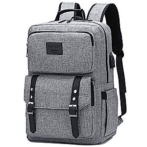 HFSX Laptop Backpack Women Men College Backpacks Bookbag Vintage Backpack Book Bag Fashion Back Pack Anti Theft Travel Backpacks with Charging Port fit 15.6 Inch Laptop Grey