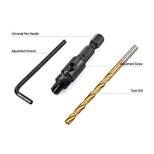 Countersink Drill Bit Set, 1/4 inch Hex Shank Countersink Drill Bit, Power Tools Accessories for Plastic, Metal, Woodworking Tool by Power Drill 5Pcs/Set #5, 6, 8, 10, and #13 (Gold)