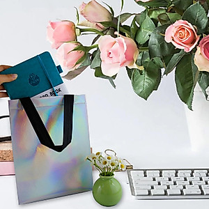 Abvsdu 12PCS Iridescent Gift Bags, 8x4x10 Inch Reusable Holographic Gift Bag with Handle - Perfect for Gift Bags, Birthday Gift Bags, Party Gift Bags