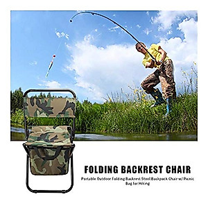TRENTSNOOK Exquisite Camping Stool Portable Backpack Stool Folding Backrest Chair Environmental Protection and Durability with Bag Camo for Outdoor Fishing