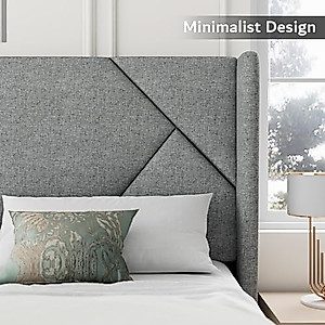 iPormis King Size Wingback Bed Frame, Modern Platform Bed with Minimalist Headboard, 8-in Storage Space/Heavy-Duty Structure/No Box Spring Needed/Noise-Free, Light Gray