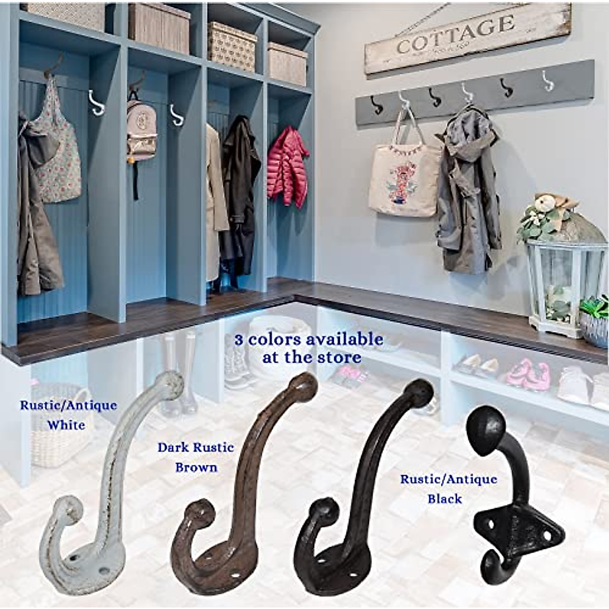 YMAISS 6 Sets Rustic White Cast Iron Hooks Wall Mounted HooksAntique Old Shabby Chic Cast Iron Hooks,Vintage Inspired Coats, Bags, Hats, Towels,Matching Screws Included