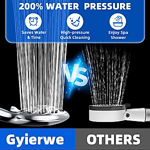 Gyierwe 5"Hand Shower Head, High-Pressure 10 Spray Settings, 59"Stainless Steel Shower Hose and 360° Adjustable Bracket, Quadruple Filtration Design to Improve Water Quality and Make Bathing Healthier