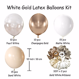 Sand White and Gold Balloons, 50PCS White and Metallic Champagne Gold Balloons 12 Inch Pearl White and Gold Latex Balloons for Birthday,Graduation,Baby Shower,Wedding Party Decorations
