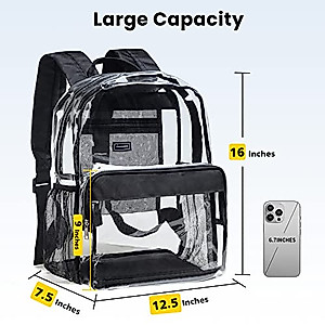 Vorspack Clear Backpack Heavy Duty - PVC Clear Book Bag with Inner Pocket Transparent Backpack for College Workplace Security - Black