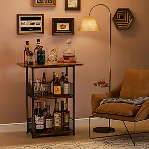 Eyteenokk Floor Standing Freestanding Whiskey Rack: 3 Tier Wine Rack Mini Bar Table Corner Wine Bottle Display Stand Liquor Cabinet Bar, for Bottles,Cocktail Shaker,Mugs