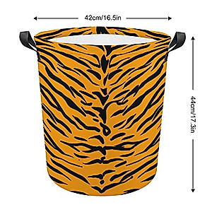 Tiger Skin Pattern Foldable Laundry Basket Waterproof Hamper Storage Bin Bag with Handle 16.5"x 16.5"x 17"