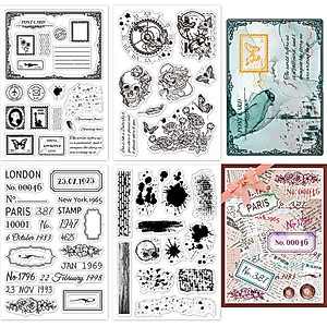 GLOBLELAND 4 Sheets Postage Postcard Clear Stamps for DIY Scrapbooking Ink Dots Calendar Number Silicone Clear Stamp Seals Transparent Stamps for Cards Making Photo Album Journal Home Decoration