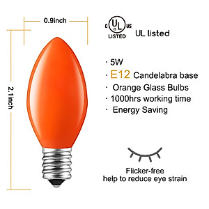 25 Pack C7 Replacement Lights Bulbs, C7 Shatterproof C7 Replacement Lights for Halloween String Lights Orange