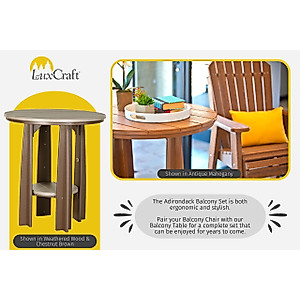 LuxCraft Plastic Poly Adirondack Balcony Chair with Built-in Footrest, Counter Height Outdoor Patio Dining Chair (Weatherwood & Chestnut Brown)