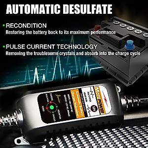 MOTOPOWER MP00205A 12V 800mA Automatic Battery Charger, Maintainer, Trickle and Desulfator
