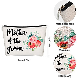 Frienda 2 Pack Mother Of The Bride Groom gifts Mother Of The Bride Groom Makeup Bags and Jewelry Dish Tray Bride Mother Gift Canvas Cosmetic Bag for Mom Wedding Gift(Mother of the Groom A)