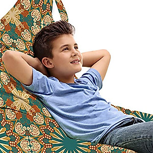 Ambesonne Art Nouveau Lounger Chair Bag, Starry Retro Floral Curved Ornaments Pattern, High Capacity Storage with Handle Container, Lounger Size, Teal Burnt Orange