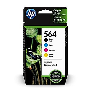 Original HP 564 Black, Cyan, Magenta, Yellow Ink (4-pack) | Works with DeskJet 3500; OfficeJet 4620; PhotoSmart B8550, C6300, D5400, D7560, 5500, 6510, 6520, 7500, Plus, Premium, eStation | 3YQ22AN