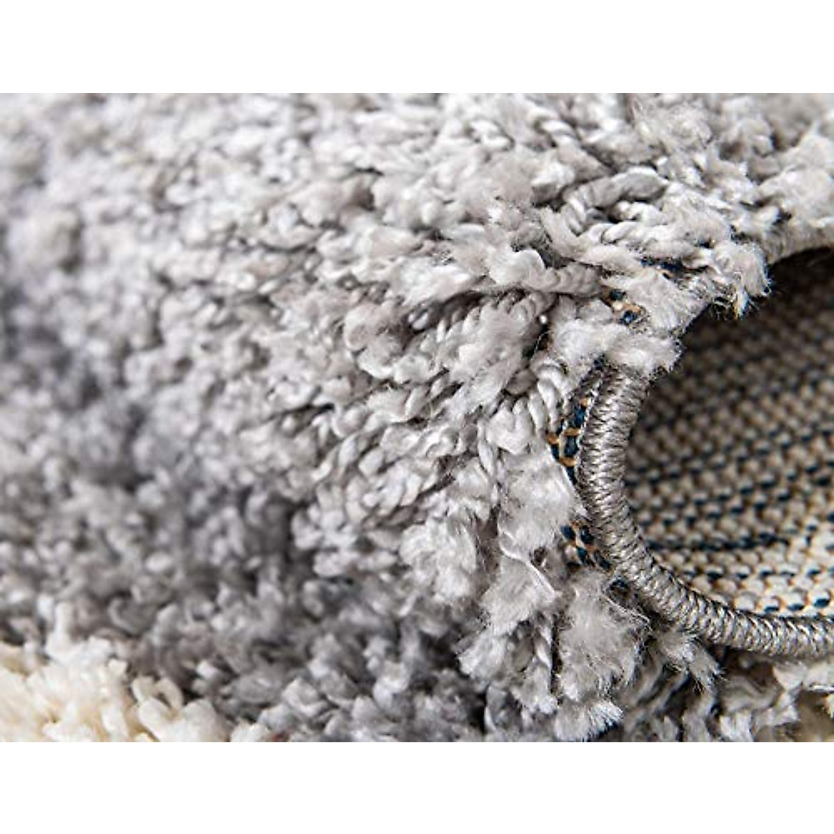 Unique Loom Hygge Shag Collection Modern Moroccan Inspired, Geometric Design, Plush & Cozy Area Rug, Rectangular 4' 0" x 6' 0", Light Gray/Ivory