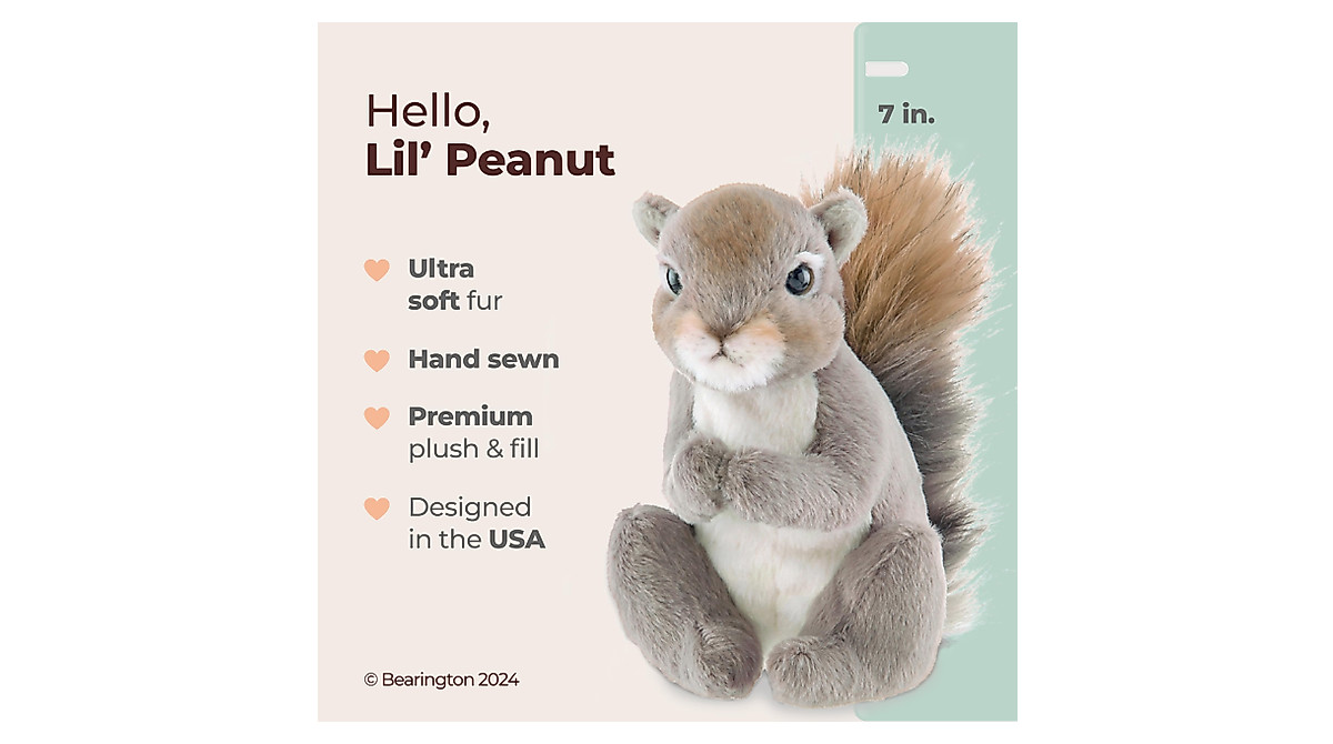 Cute Bearington Lil' Peanut Squirrel Plush Toy - 7 Inch Cuddly Gift