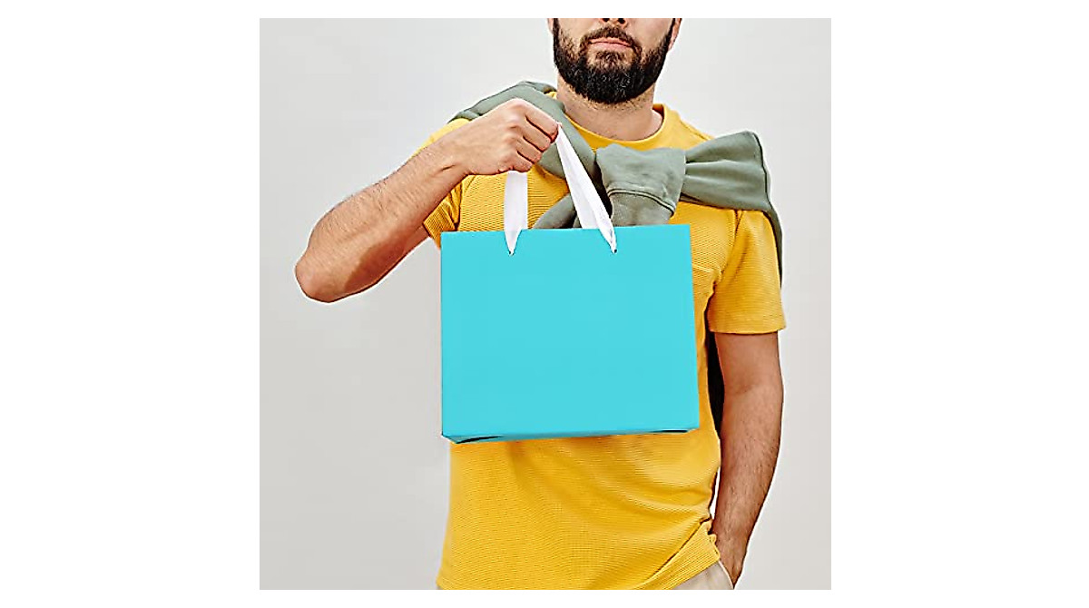 Teal Gift Bags w/ Handles - Sturdy 20pk Kraft Paper 8.7"