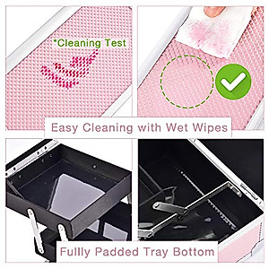 Joligrace Makeup Train Case Cosmetic Box 10 Inches Jewelry Organizer Professional 3 Tiers Trays with Mirror and Brush Holder Lockable Key Portable Travel Mermaid Pink