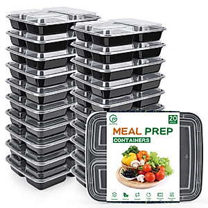 GUANFU [20 Pack] 34oz Meal Prep Container 3 Compartment, Reusable BPA Free Plastic Food Prep Containers with Airtight Lids, Microwave, Freezer & Dishwasher Safe Disposable Bento Boxes