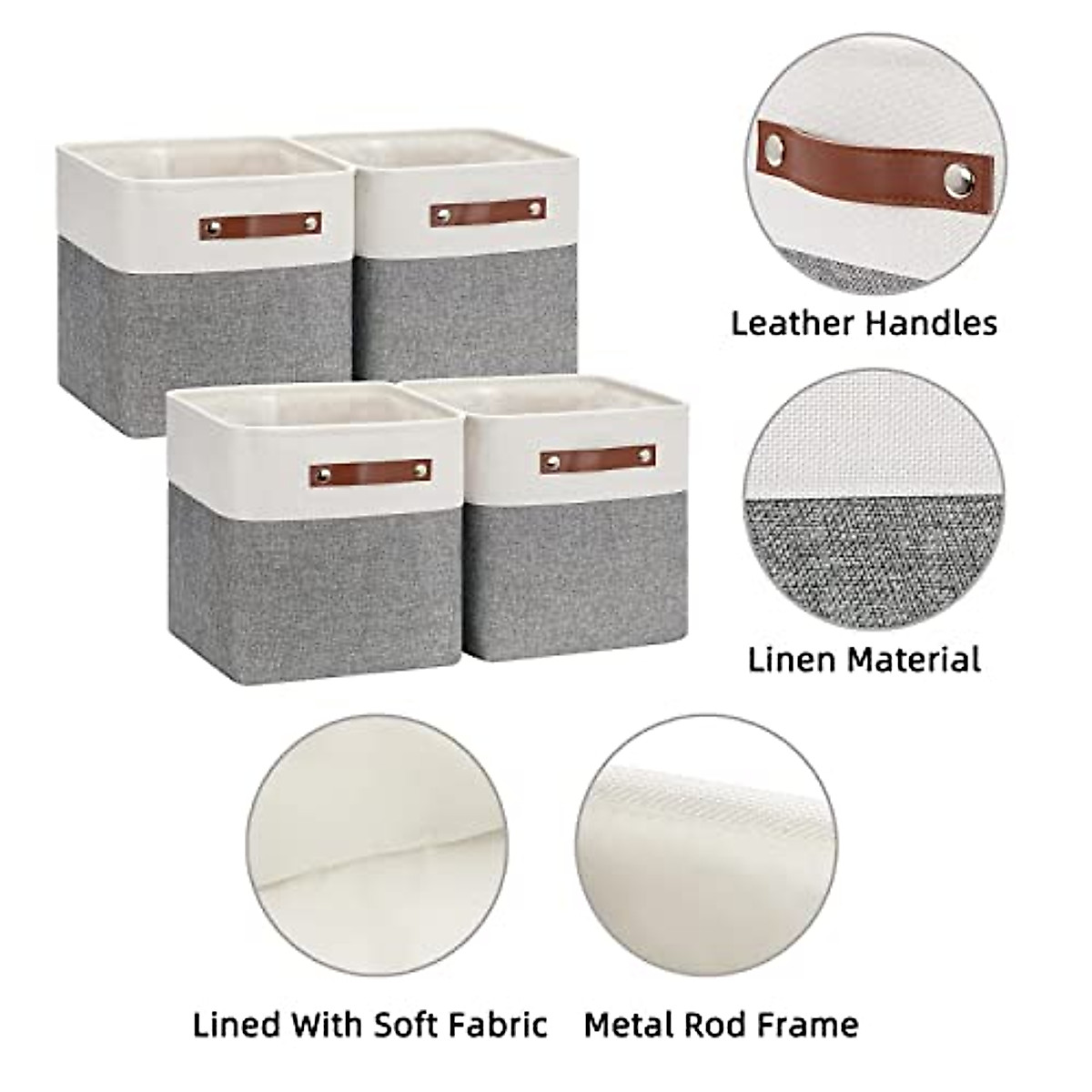 Fabric Cube Storage Bins Baskets 11x11 Cube Storage Bins, Set of 8, Foldable Storage Cube Bin Baskets for Shelves with Handles, Bins for Cube Organizer Home Toy Nursery Closet Bedroom(White Gray)