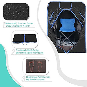 Simivol Infrared Sauna for Home, Portable Home Sauna Personal Sauna Tent, Infrared Home Spa One Person Sauna with Heating Foot Pad and Portable Chair(Black)