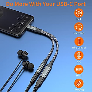 USB C to 3.5mm Headphone and Charger Adapter, 2-in-1 USB Type C to Aux Jack Dongle Cable with PD 60W Fast Charging for iPhone 15 Pro Max Plus, Samsung Galaxy S20 S21 S22 S23 Ultra, Note 20, iPad Pro