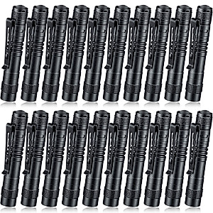 Hortsun 20 Pcs Mini Pen Light Flashlights Pocket Flashlights Pen with Clip Small LED Handheld Slim Torches for Christmas Gift Without Battery(Black, 3.54 Inch)