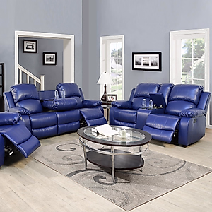 Caberryne 2 Pieces Leather Recliner Sofa Set，Recliner Sofa and Loveseat Sets for Living Room Furniture Sets，Dark Blue Recliner Couch Set for Living Room/Office/Theater Seating(Sofa Set 2 Pieces)