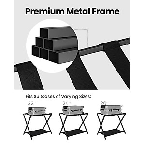 Hzuaneri Luggage Rack, Folding Suitcase Stand for Guest, Foldable, Luggage Holders with Shelf, Steel Frame with Nylon Straps for Bedroom, Hotel, Holds up to 154 lb, Black, 2 Pack LR03901B