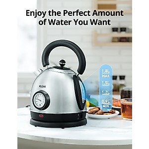 Retro Electric Water Kettle 1.8L Stainless Steel for Boiling Water with Temperature Gauge, Visible Water Level Line, Led Light, Auto Shut-Off & Boil-Dry Protection, 1500W Fast Heating