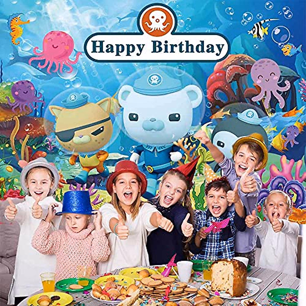 QUEENMO Octonauts Backdrop Birthday Party Supplies Banner Underwater World Small Cute Hero Photography Backdrop Photo Backdrop Background