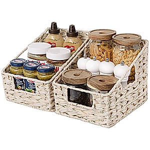 GRANNY SAYS Wicker Basket with Handles, Trapezoid Decorative Woven Baskets, Waterproof Wicker Storage Baskets for Shelves, Wicker Baskets for Organizing, Butter Milk, 2-Pack