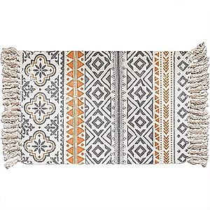 Darhoo Boho Area Rugs,Small Moroccan Cotton Woven Tassel Rugs 2'x3',Tribal Farmhouse Runner Rugs,Washable Throw Rug Runner for Kitchen,Bathroom,Bedroom,Laundry(Yellow & Grey)