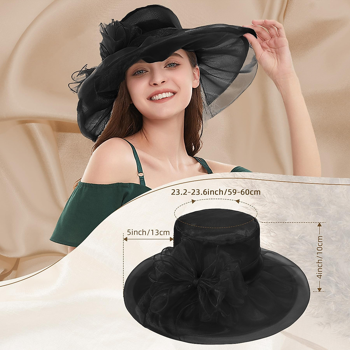 Century Star Kentucky Derby Fascinator Hats for Women 2024 Floral Tea Party Bridal Church Wedding Headwear Black One Size