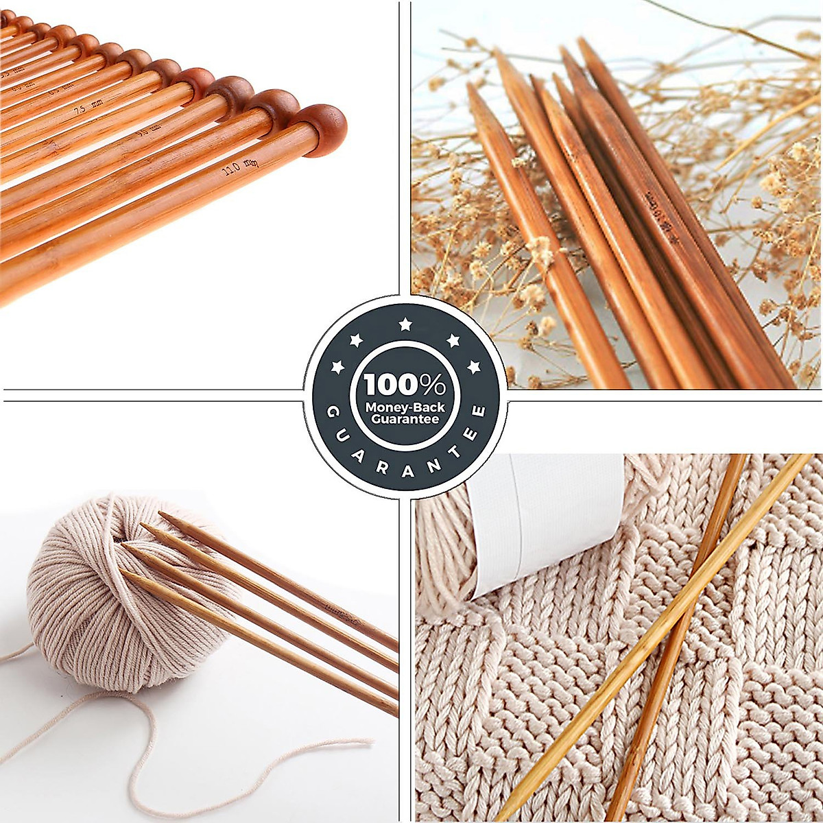 Fairycece Bamboo Knitting Needles Set Knitting Needle Case Kits for Beginners Wooden Wood