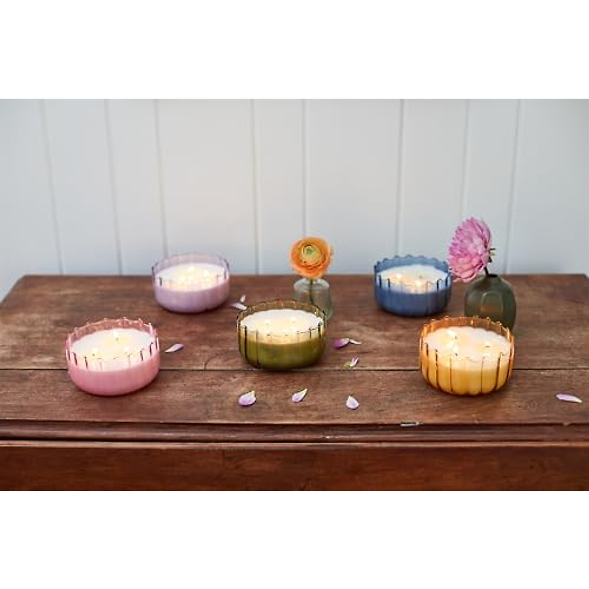 Paddywax Scented Candles Vintage Style Ripple Hand Blown Glass Collection Luxury Artisan Candle, 12-Ounce, Amber - Tobacco Patchouli