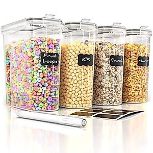 Cereal Container Storage Set - 4 Piece Airtight Food Storage Containers. BPA Free Dispenser Storage Container Set with Free Labels & Pen - by Simple Gourmet…