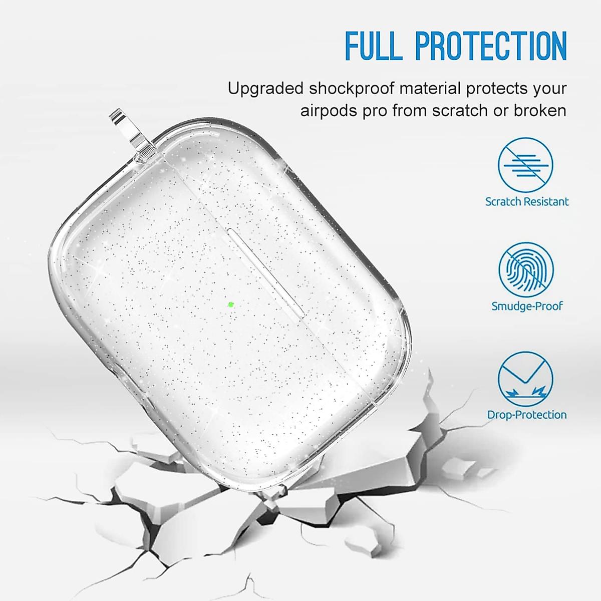 Valkit Compatible AirPods Pro Case, Clear Glitter Cute Bling Air Pod Pro Protective Case Cover with Keychain for Girls Women Men Shockproof Skin Case for Apple AirPods Pro Charging Case - Clear