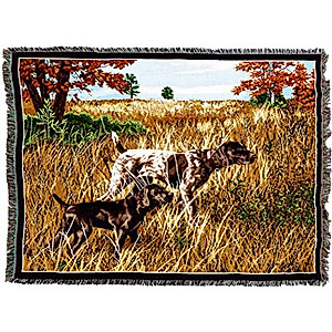 Pure Country Weavers Now We Wait German Shorthaired Pointer Blanket by Bob Christie - Gift for Dog Lovers - Tapestry Throw Woven from Cotton - Made in The USA (72x54)