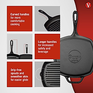 Victoria Cast Iron Grill Pan. Square Grill Pan, Seasoned with 100% Kosher Certified Non-GMO Flaxseed Oil, Black
