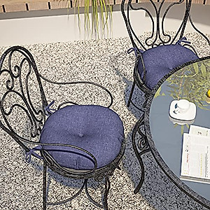 LVTXIII Outdoor All Weather Bistro Seat Cushions, Comfortable Fluffy Tufted Patio Chair Cushions Round 15”x15”x4” Set of 2 for Home Garden Furniture, Navy Textured