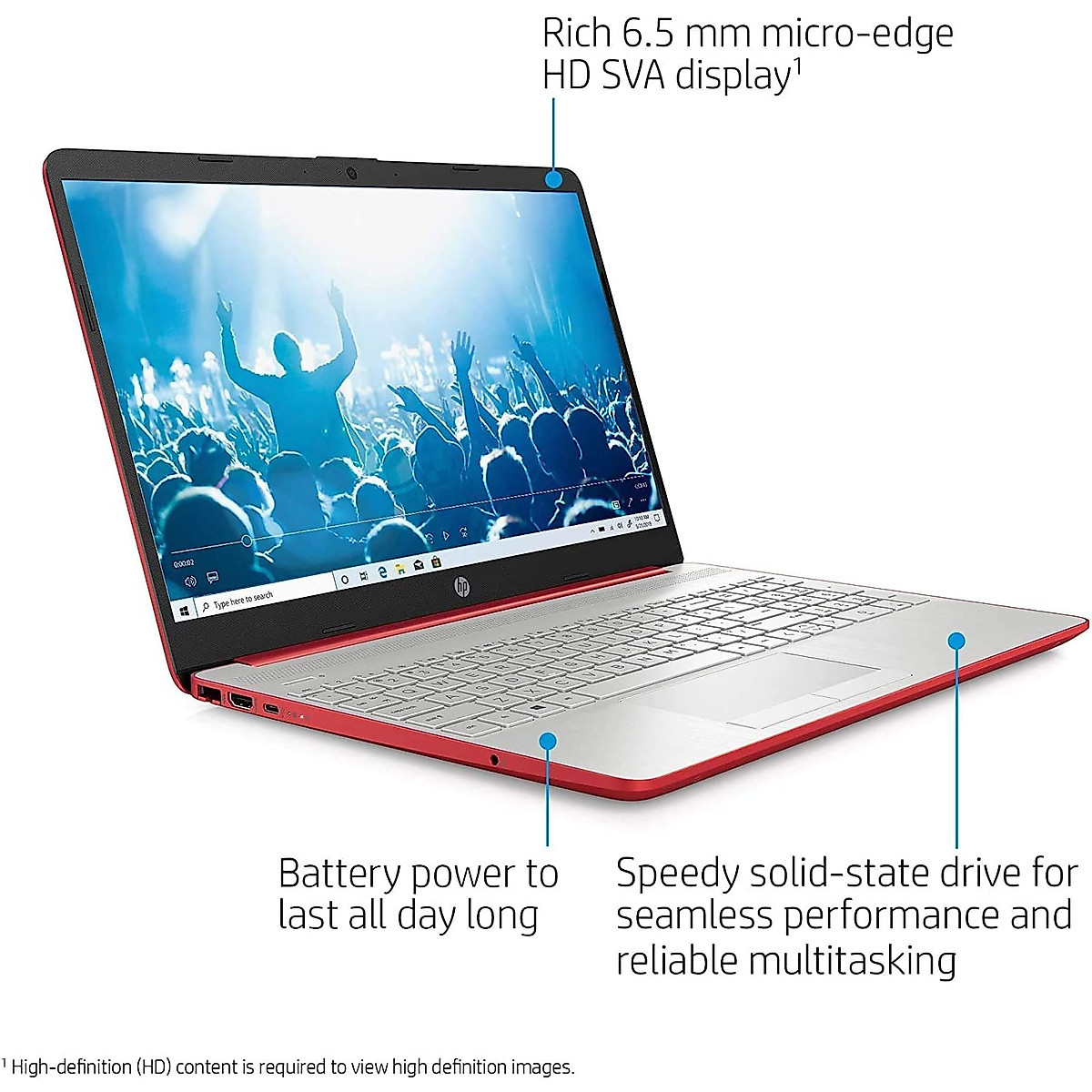 HP Laptop, 15.6" HD Display, Intel Pentium Gold 6405U 2.4 GHz Processor, 16GB Memory, 2TB SSD, SD Card Reader, Webcam, HDMI, USB-C, RJ-45, Wi-Fi, Windows OS, Red, JVQ MP