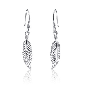 Feather Earrings 925 Sterling Silver Feather Dangle Earrings Hypoallergenic Earrings for Mens and Womens