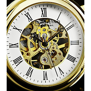 Stuhrling Original Men's Pocket Watch Stainless Steel Analog Skeleton Watch Hand Wind Mechanical Movement Stainless Steel Chain (Silver) (Gold)