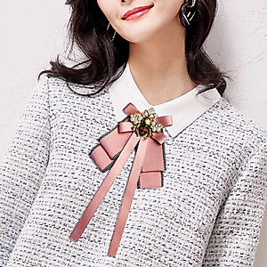 Vpang Retro Pearl Bee Bow Brooch Pre-Tied Neck Tie Brooch Pin Satin Ribbon Bow Tie for Women Wedding Party Bow Tie