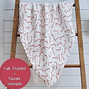 LollyBanks Muslin Baby Blanket, 100% Cotton Cozy Muslin Quilt, 47 x 47 Inches and 6 Layers Toddler Blanket for Boys and Girls, Soft and Breathable Newborn Blanket, Baby Essentials (Candy Cane Print)