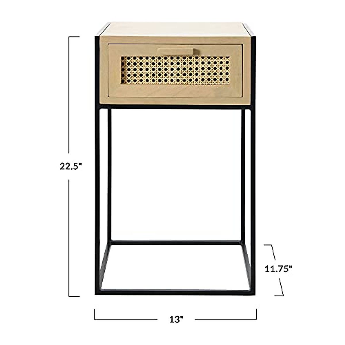 Creative Co-Op Main + Mesa Natural Cane and Mango Wood Small 1-Drawer Square End Table or Night Stand with Cane Drawer Front