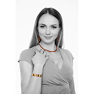 AMBERAGE Natural Baltic Amber Necklaces for Women - Hand Made from Polished/Certified Baltic Amber Baroque Beads/Quality Guaranteed (3 colors) (45cm- 17.72INCH) (COGNAC)